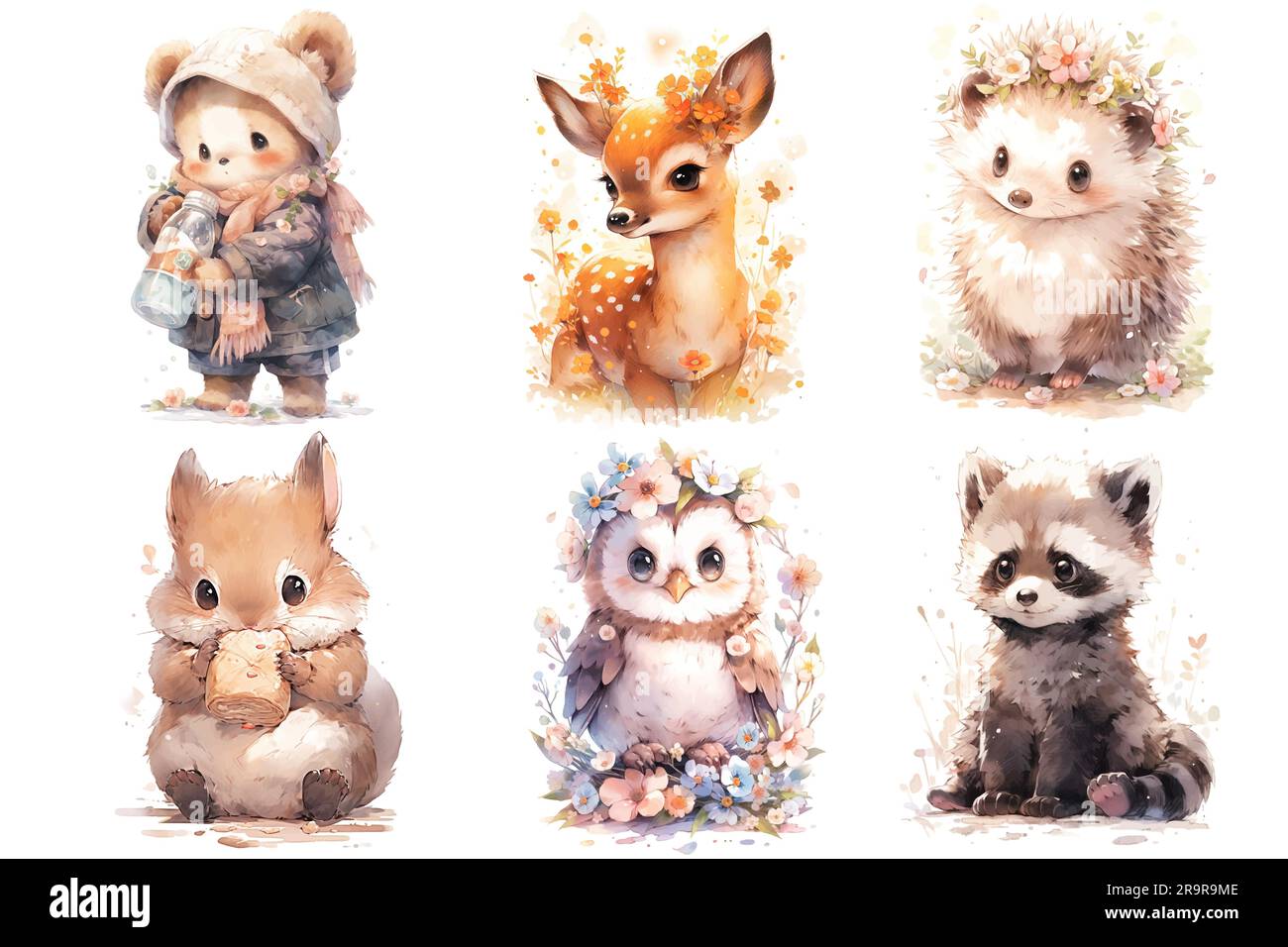 Watercolor woodland animals hi-res stock photography and images - Alamy