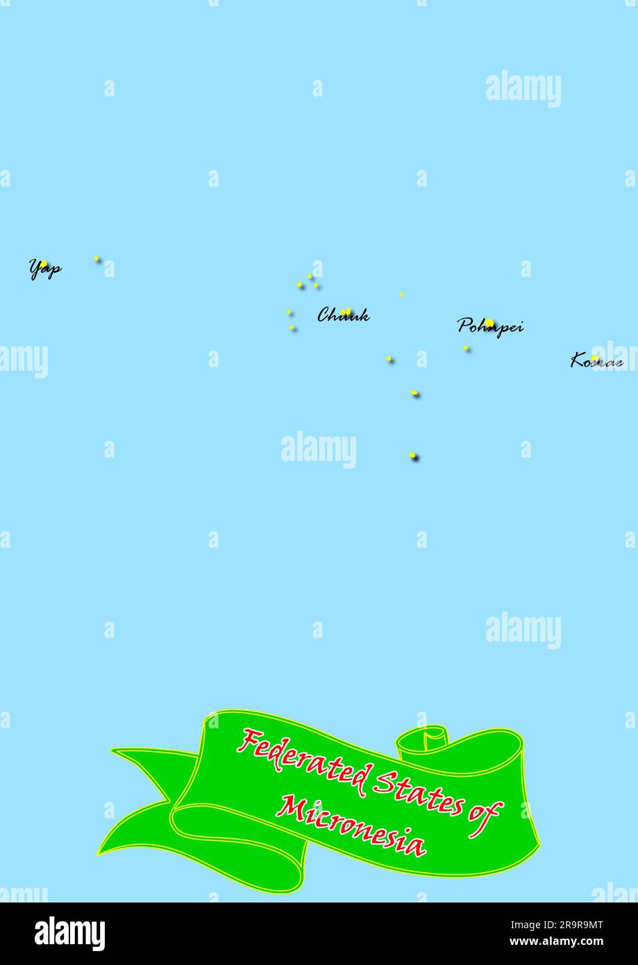 Map of Federated States of Micronesia with Subregions in Green Country ...