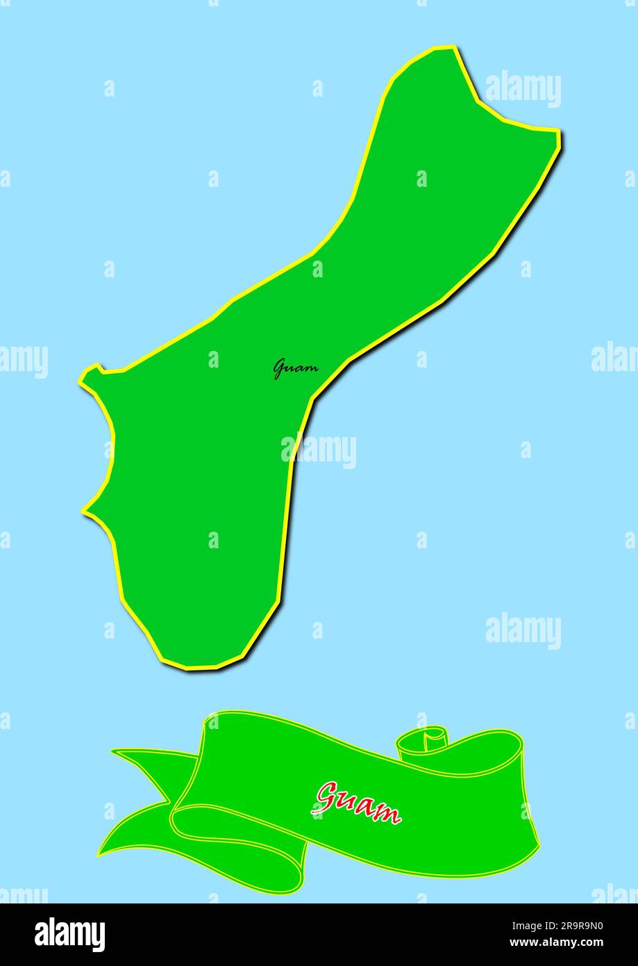 Map of Guam with Subregions in Green Country Name in Red Stock Photo ...