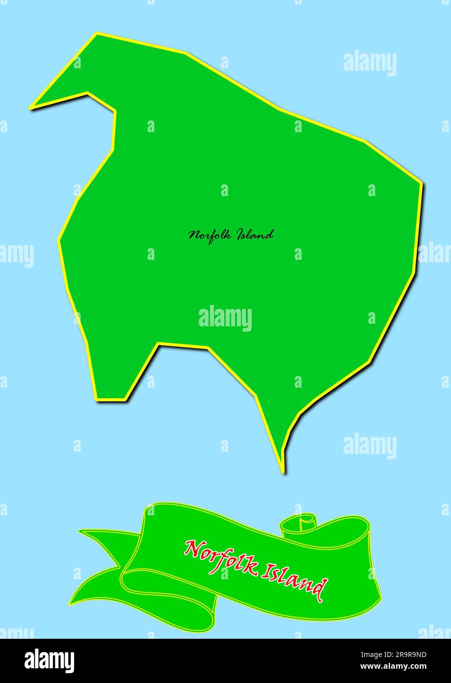 Map of Norfolk Island with Subregions in Green Country Name in Red ...