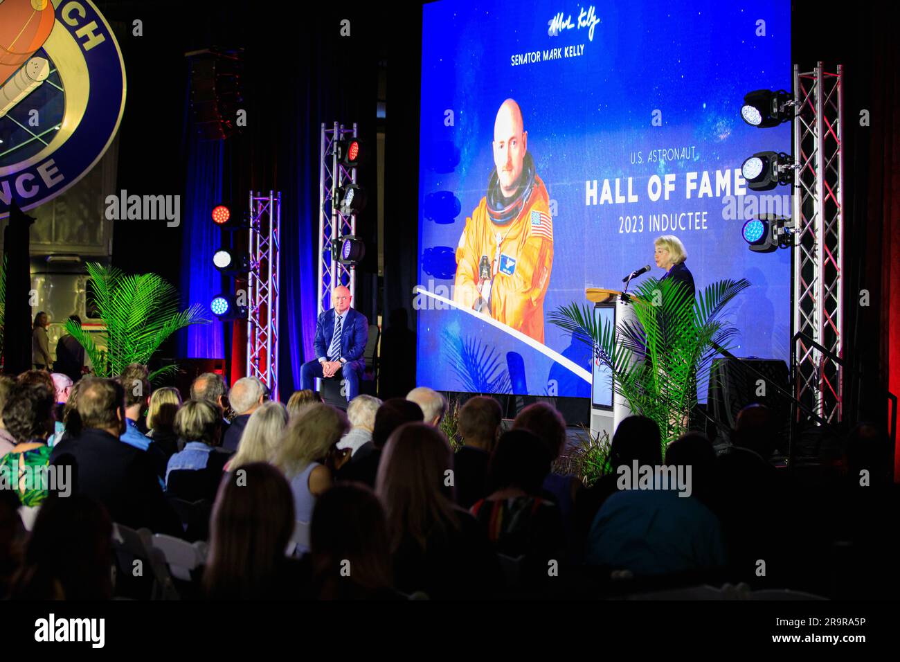 Astronaut Hall of Fame 2023. Mark Kelly, at left, is inducted into the ...