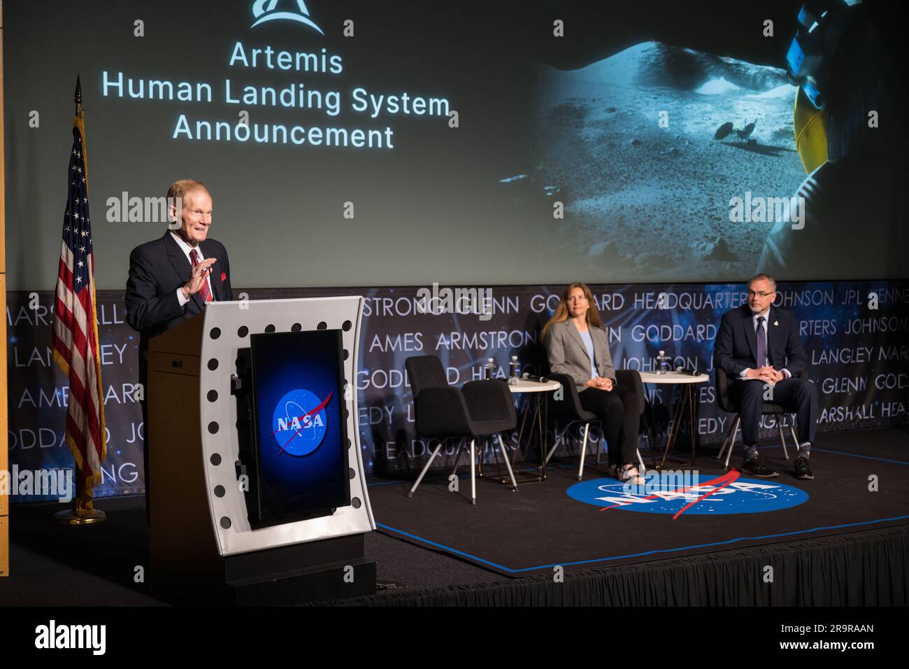 Artemis Human Landing System Announcement. NASA Administrator Bill Nelson gives remarks during ...