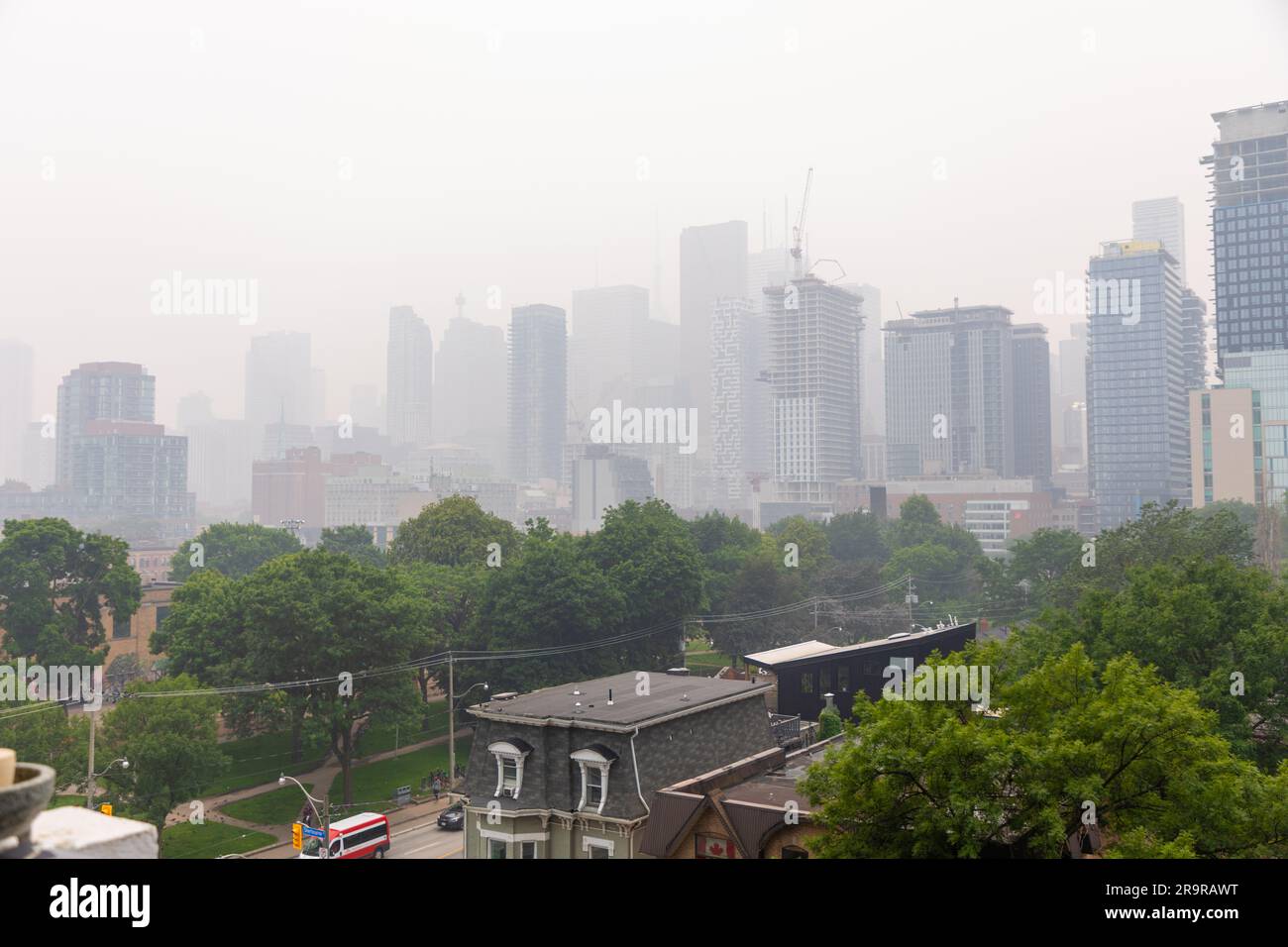 Toronto, Canada - June 28, 2023: A thick smoky haze from forest fires ...