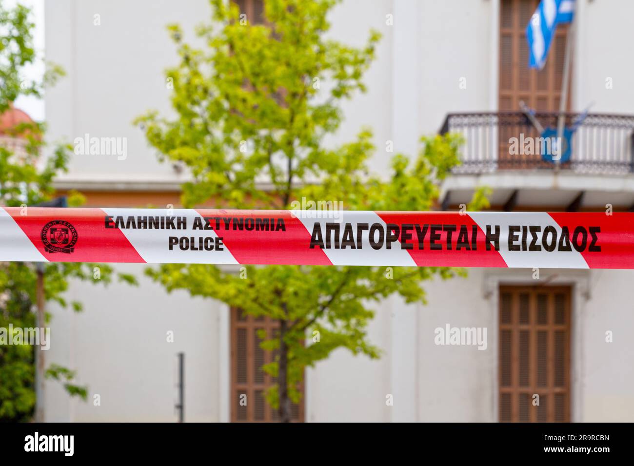 Thessaloniki, Greece - May 04 2019: White and red police tape of the ...