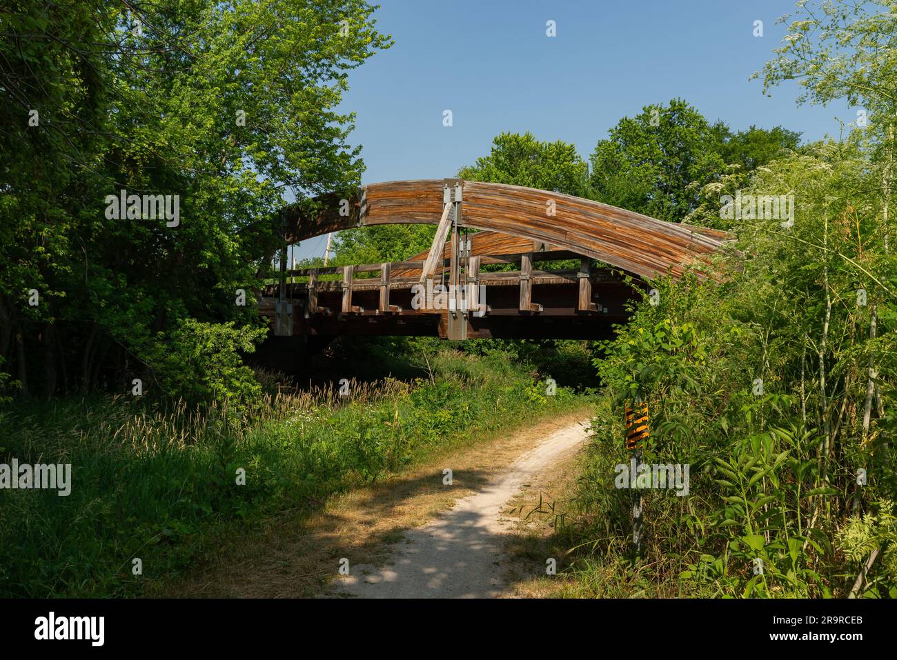 Wooden bridge over the historic I and M Canal in Morris, Illinois, USA ...
