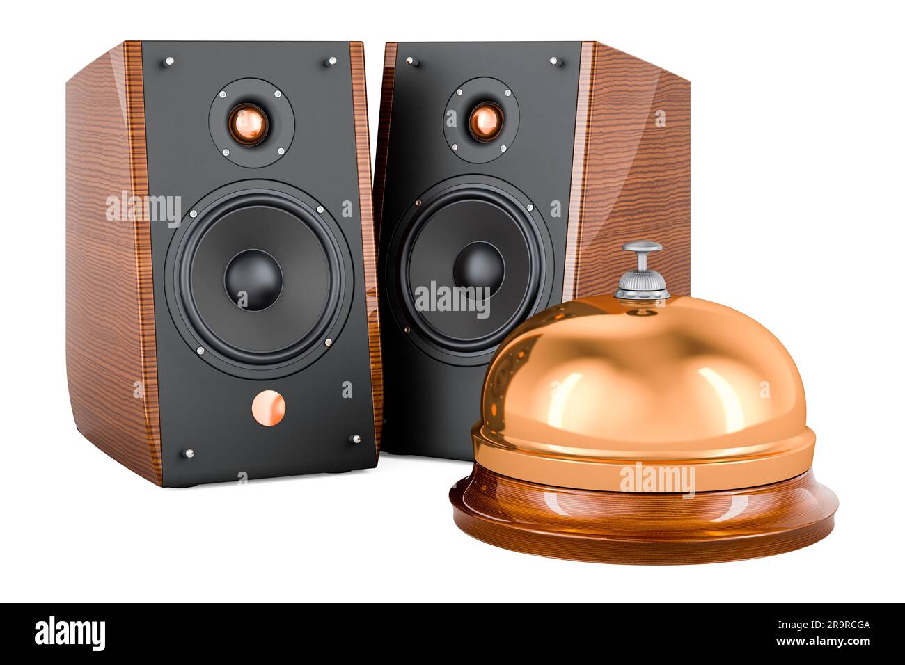 Musical Speakers with reception bell. 3D rendering isolated on white ...