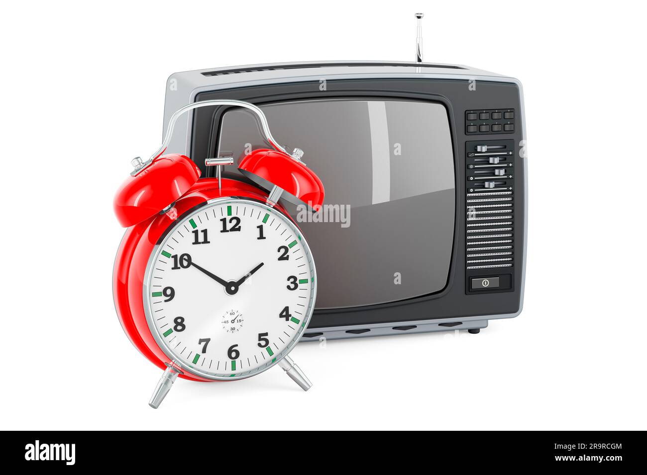 Retro TV set with alarm clock, 3D rendering isolated on white ...