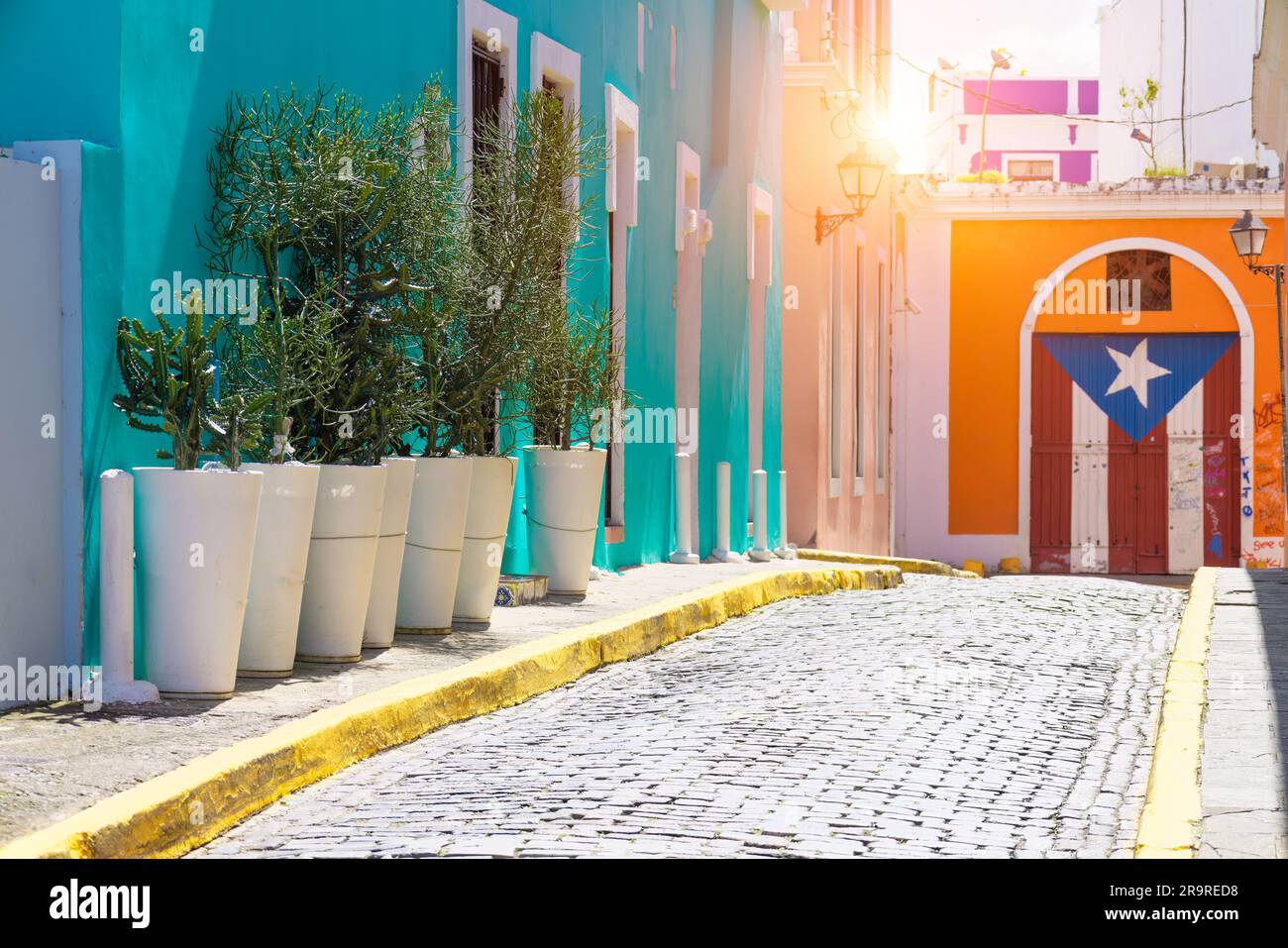 Puerto Rico colorful colonial architecture in historic city center ...