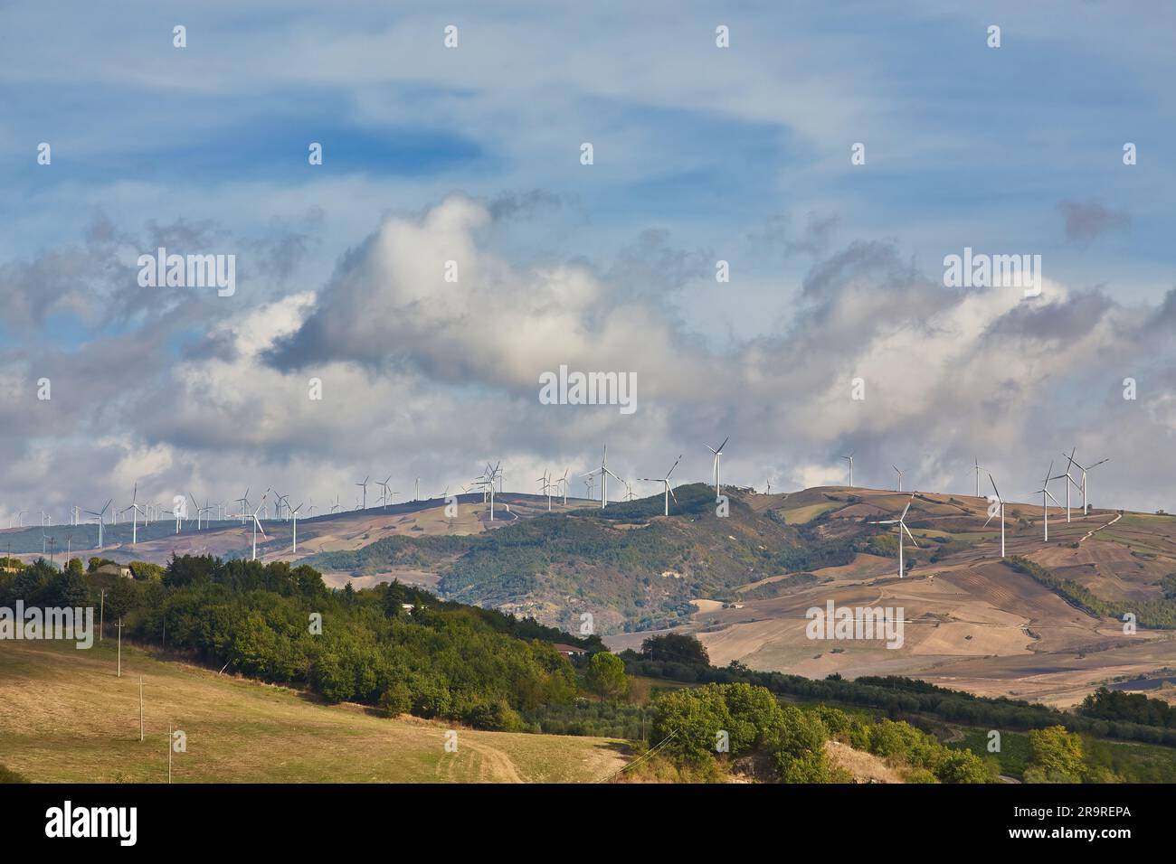 Highways of southern Italy Puglia with the landscape of hills, fields ...