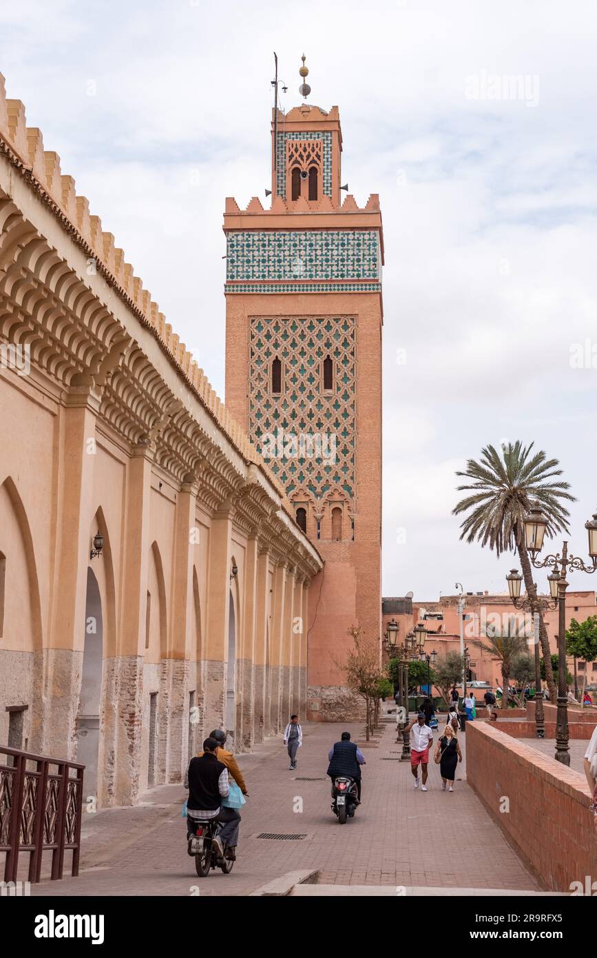 Minaret of the Kasbah mosque in the center of Marrakech, Morocco Stock ...
