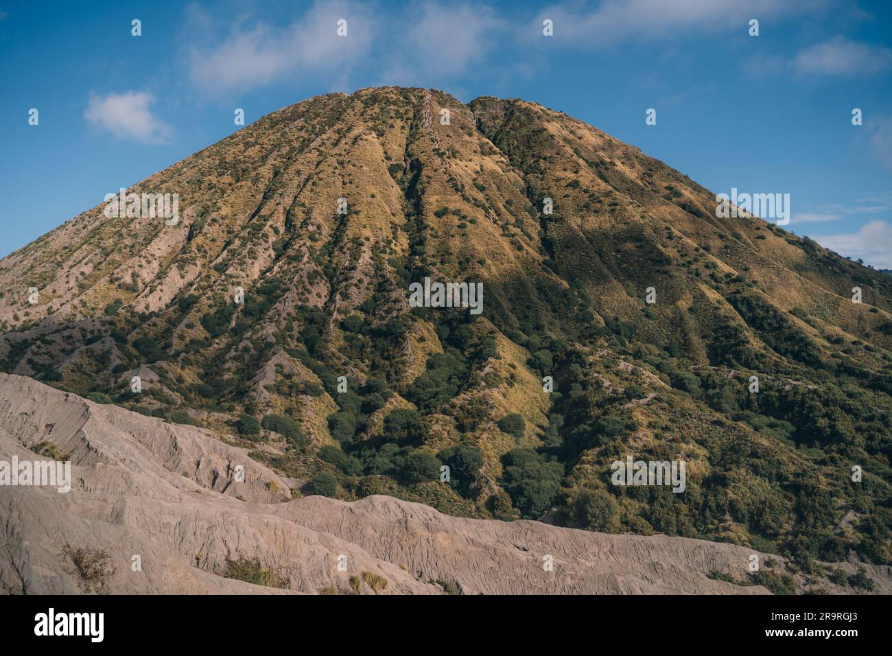 Mount Bromo desert view with blue sky background. Semeru Tengger ...