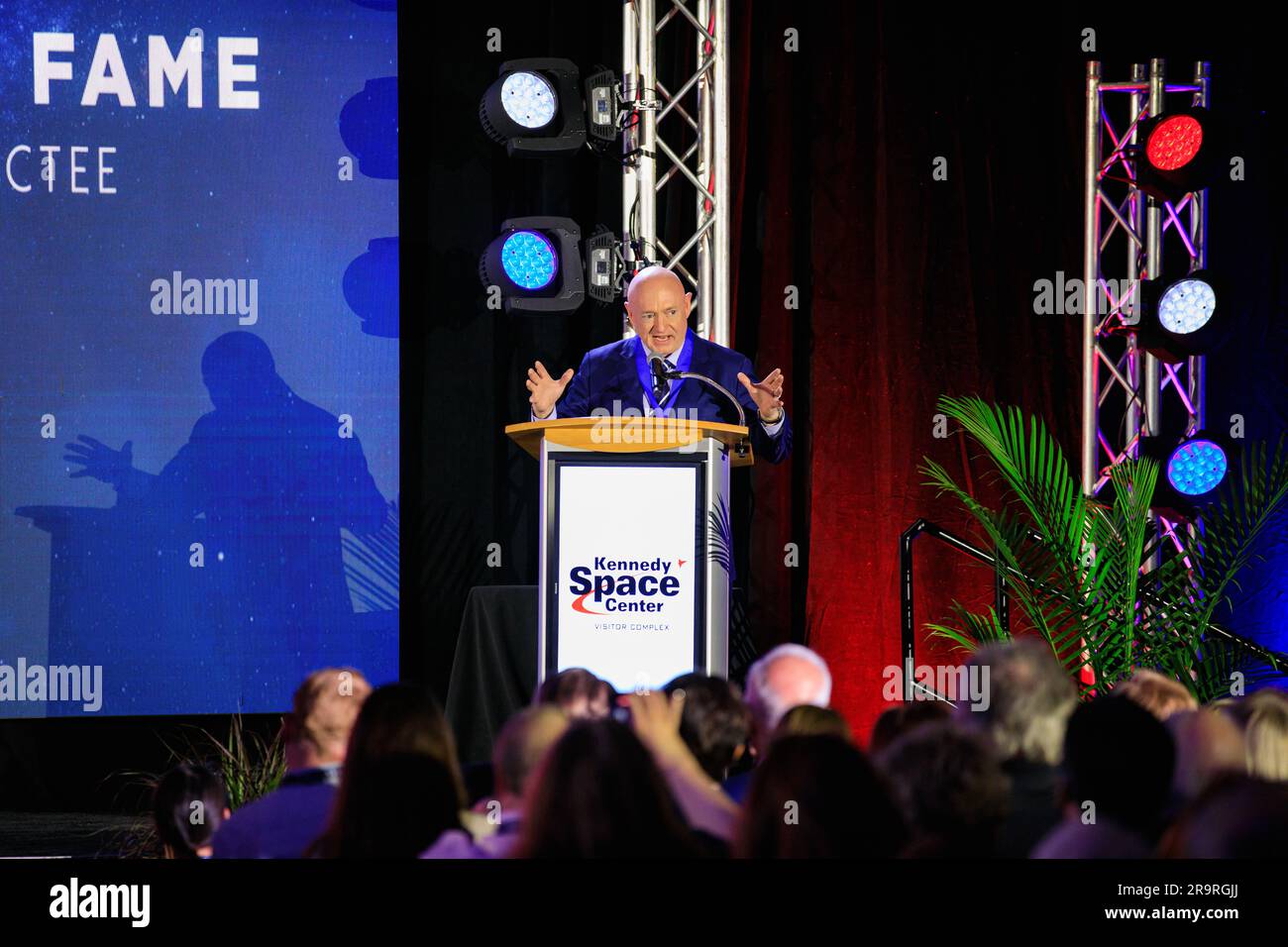 Astronaut Hall of Fame 2023. Mark Kelly, speaks to guests after his ...