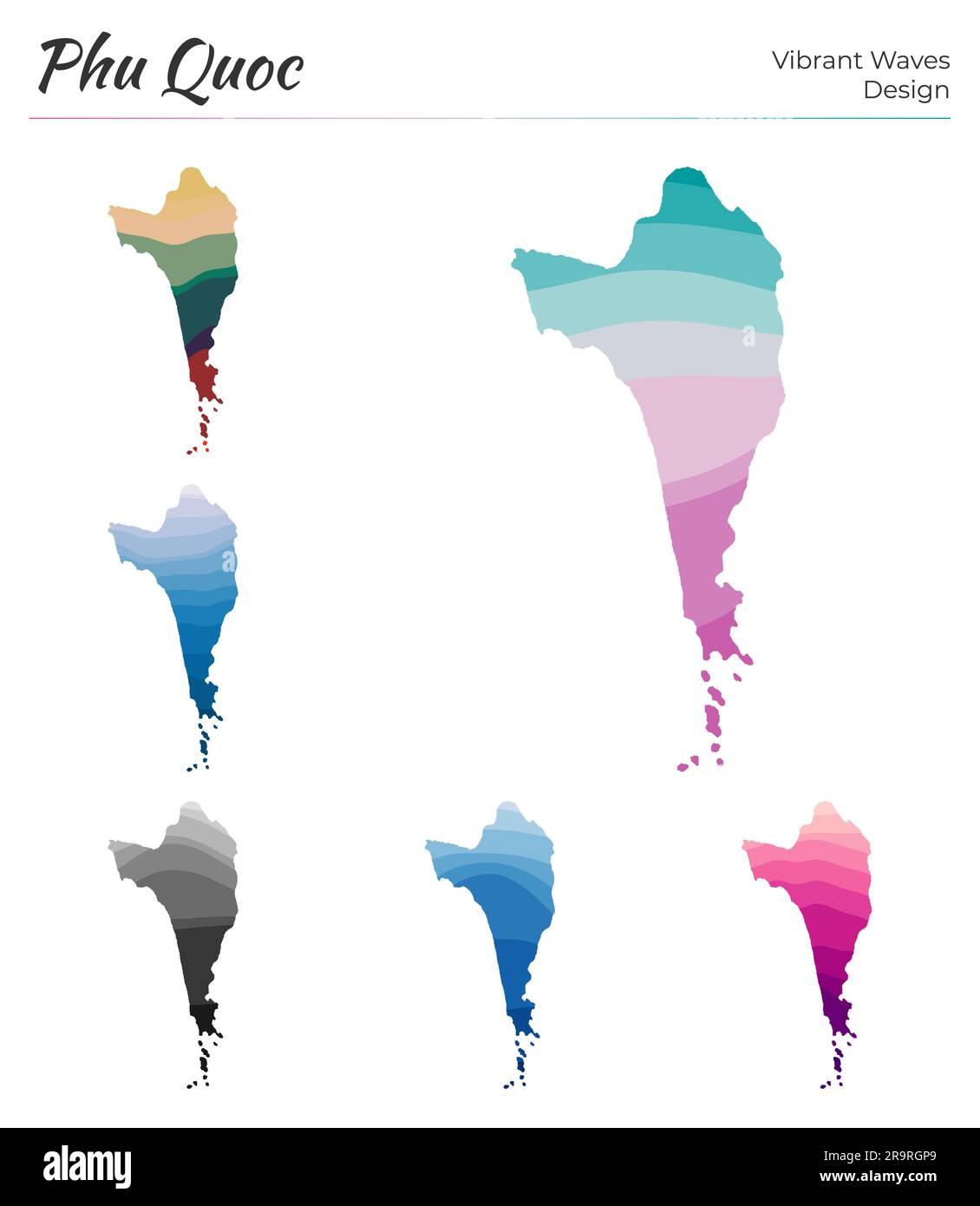 Set of vector maps of Phu Quoc. Vibrant waves design. Bright map of ...