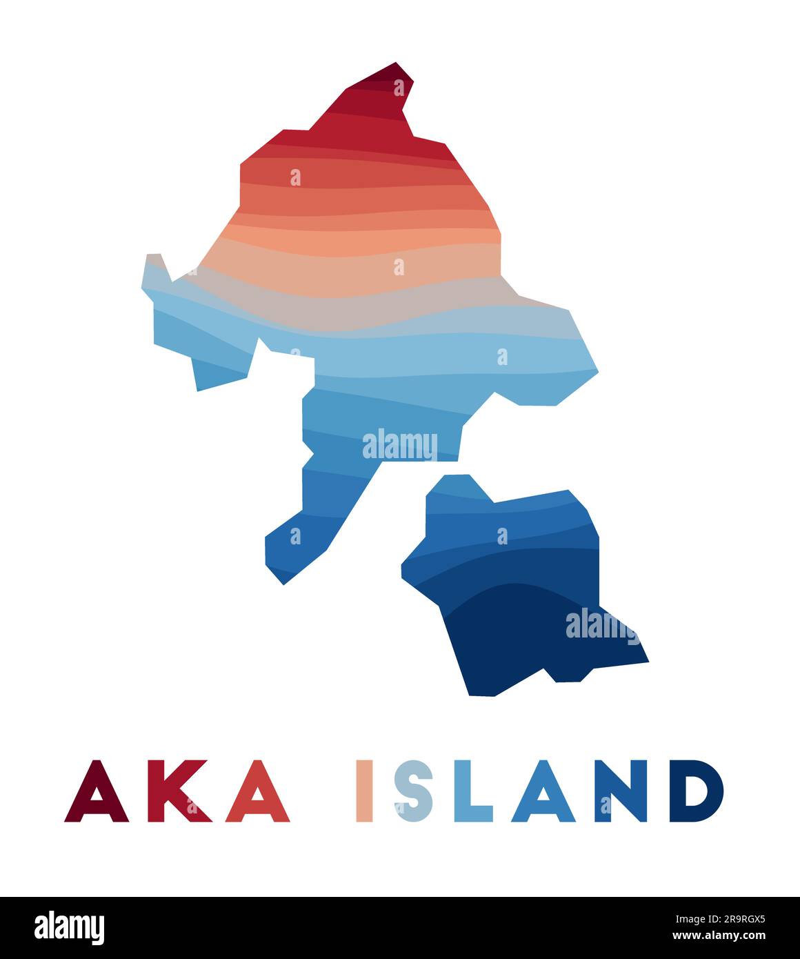 Aka Island map. Map of the island with beautiful geometric waves in red ...