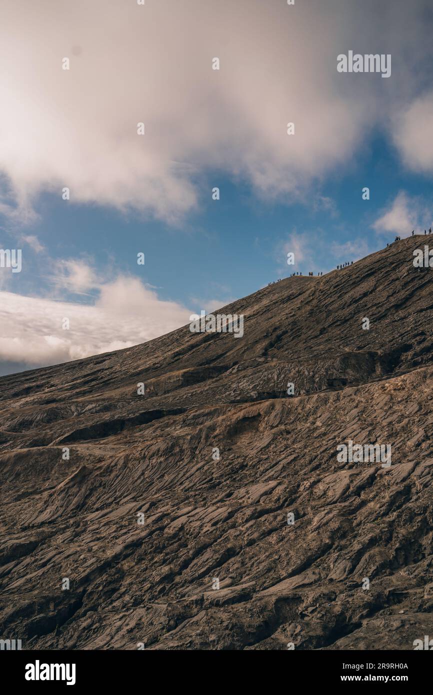 Mount Bromo volcano dry lava texture. Semeru mountain and volcanic ...
