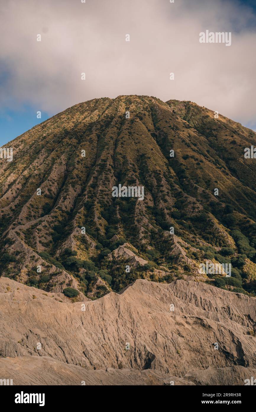 Mount Bromo desert view with blue sky background. Semeru Tengger ...