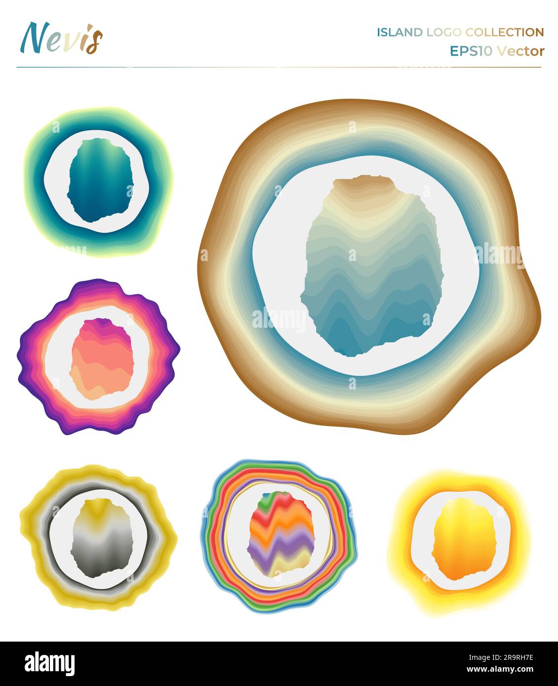 Nevis logo collection. Colorful badge of the island. Layers around ...