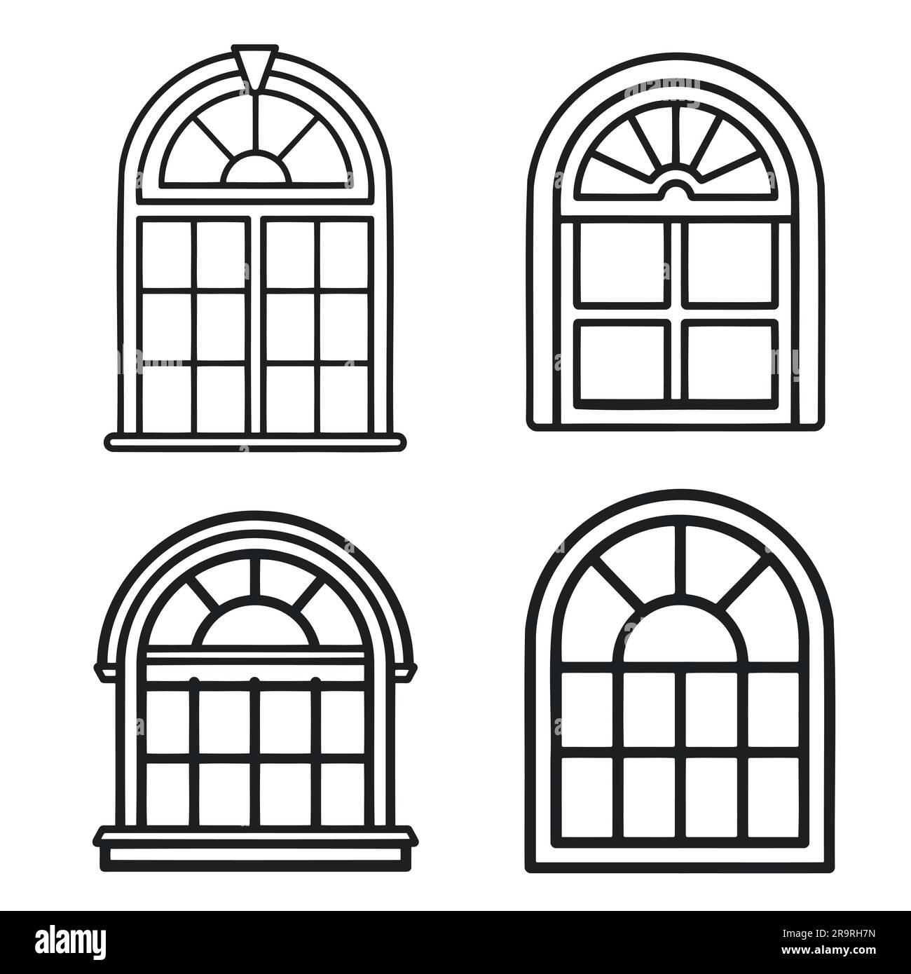 Set o retro windows isolated on white background. Hand drawing ...