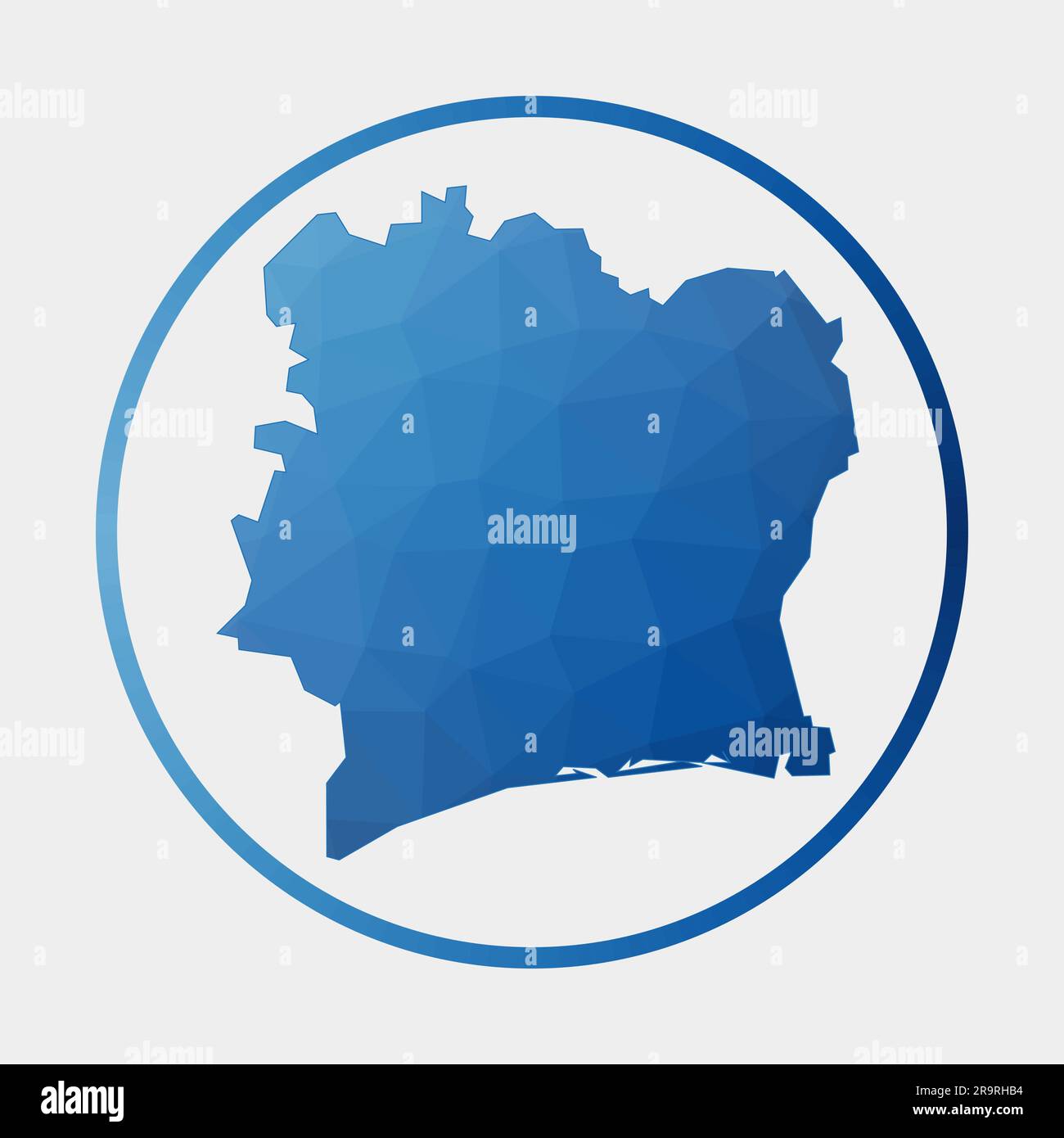 Ivory Coast icon. Polygonal map of the country in gradient ring. Round ...