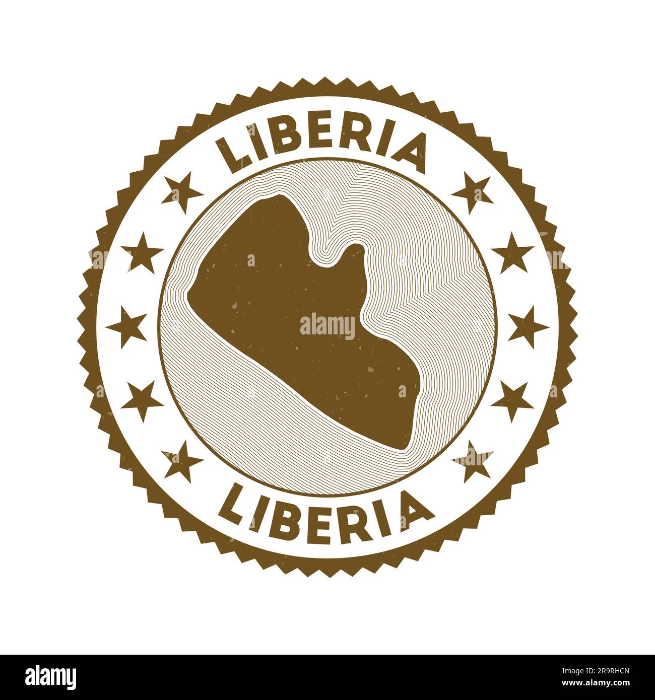 Liberia emblem. Country round stamp with shape of Liberia, isolines and ...