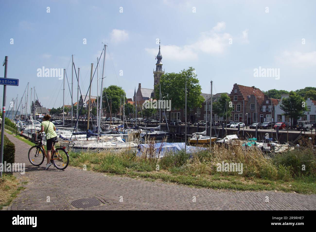 View on the Zeeland city of Veere with marina (Binnenhaven), sailing ...