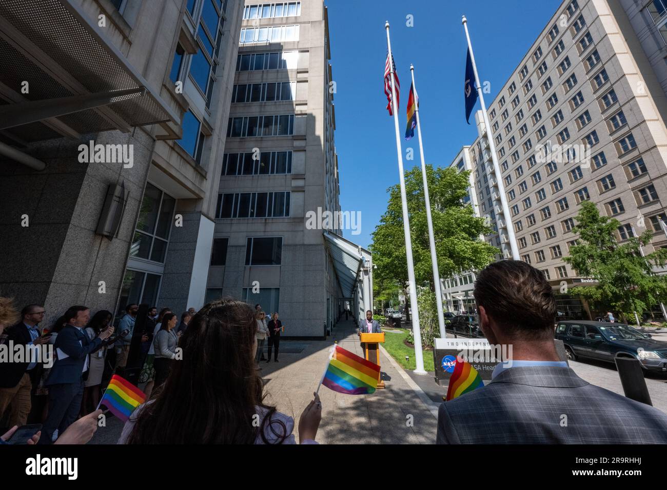 Tyrone McCoy, NASA Public Affairs Specialist, speaks at a Pride ...