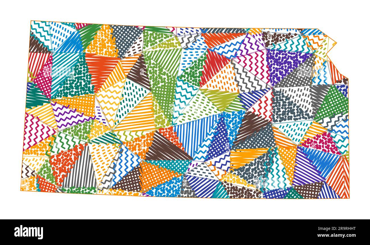 Kid style map of Kansas. Hand drawn polygons in the shape of Kansas ...