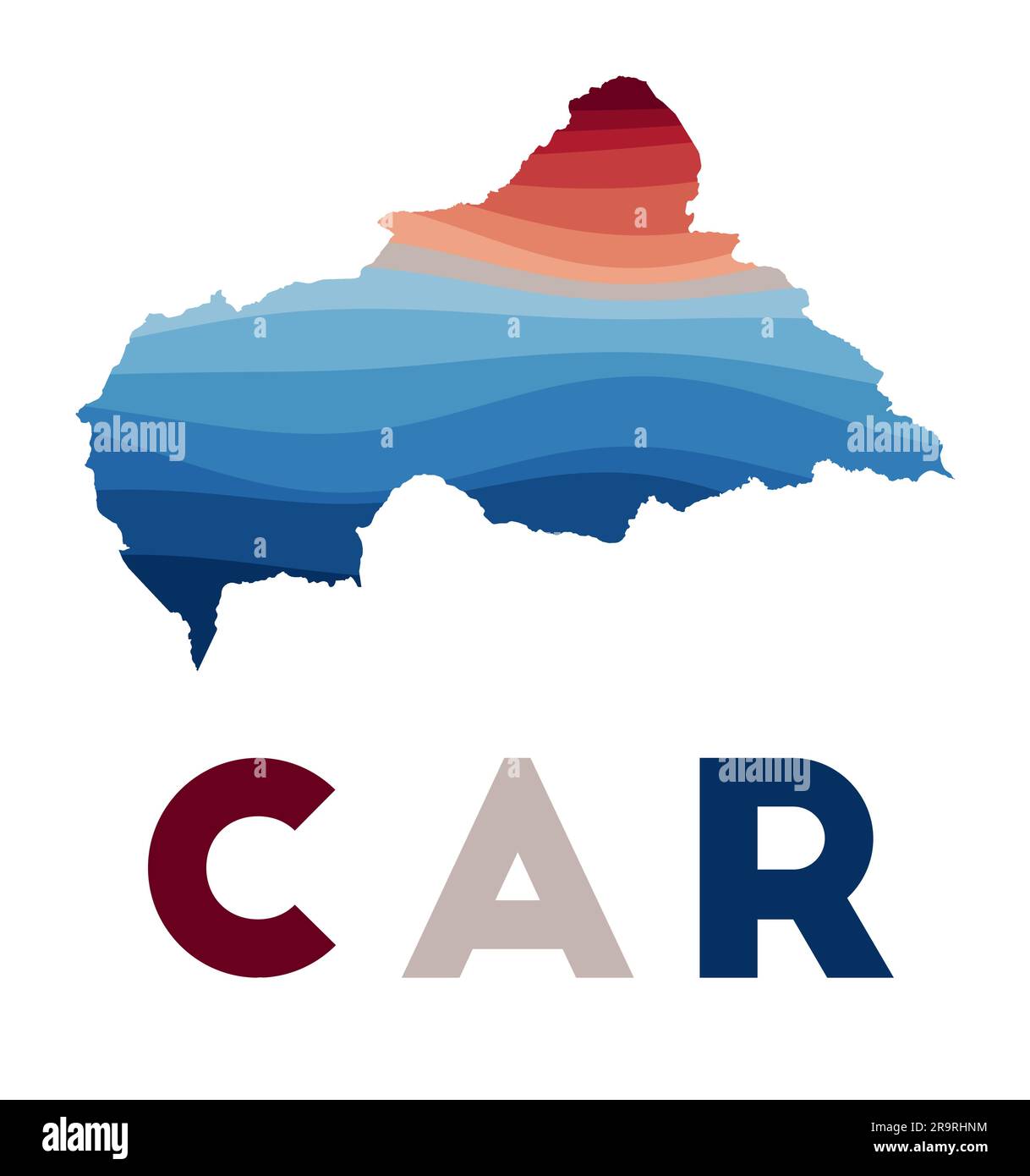 CAR map. Map of the country with beautiful geometric waves in red blue colors. Vivid CAR shape ...