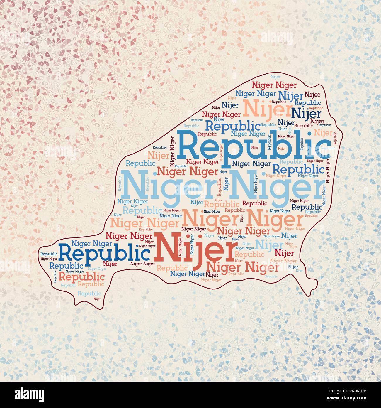 Niger shape with country names word cloud in multiple languages. Niger ...