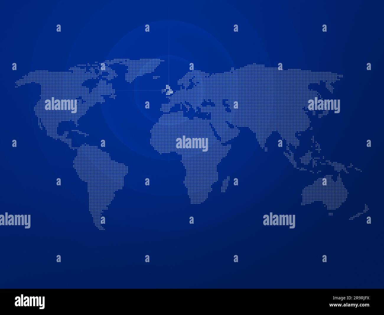 Dotted halftone world map with the country of United Kingdom (UK or ...