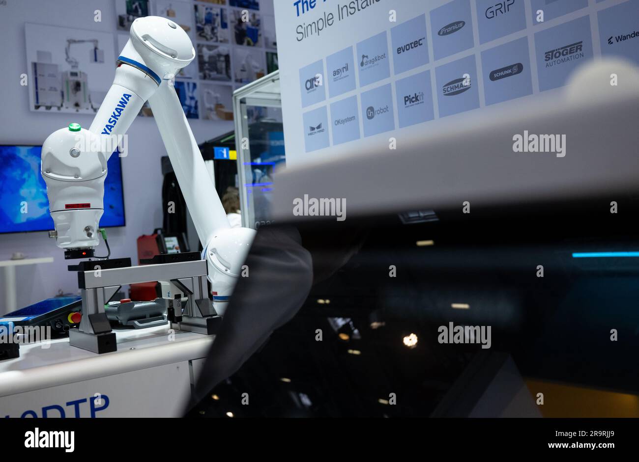 Munich, Germany. 28th June, 2023. A robot arm from the Yaskawa company ...