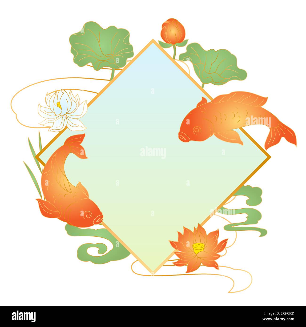 Oriental fish and lotus illustration. Chinese and japanese traditional ...