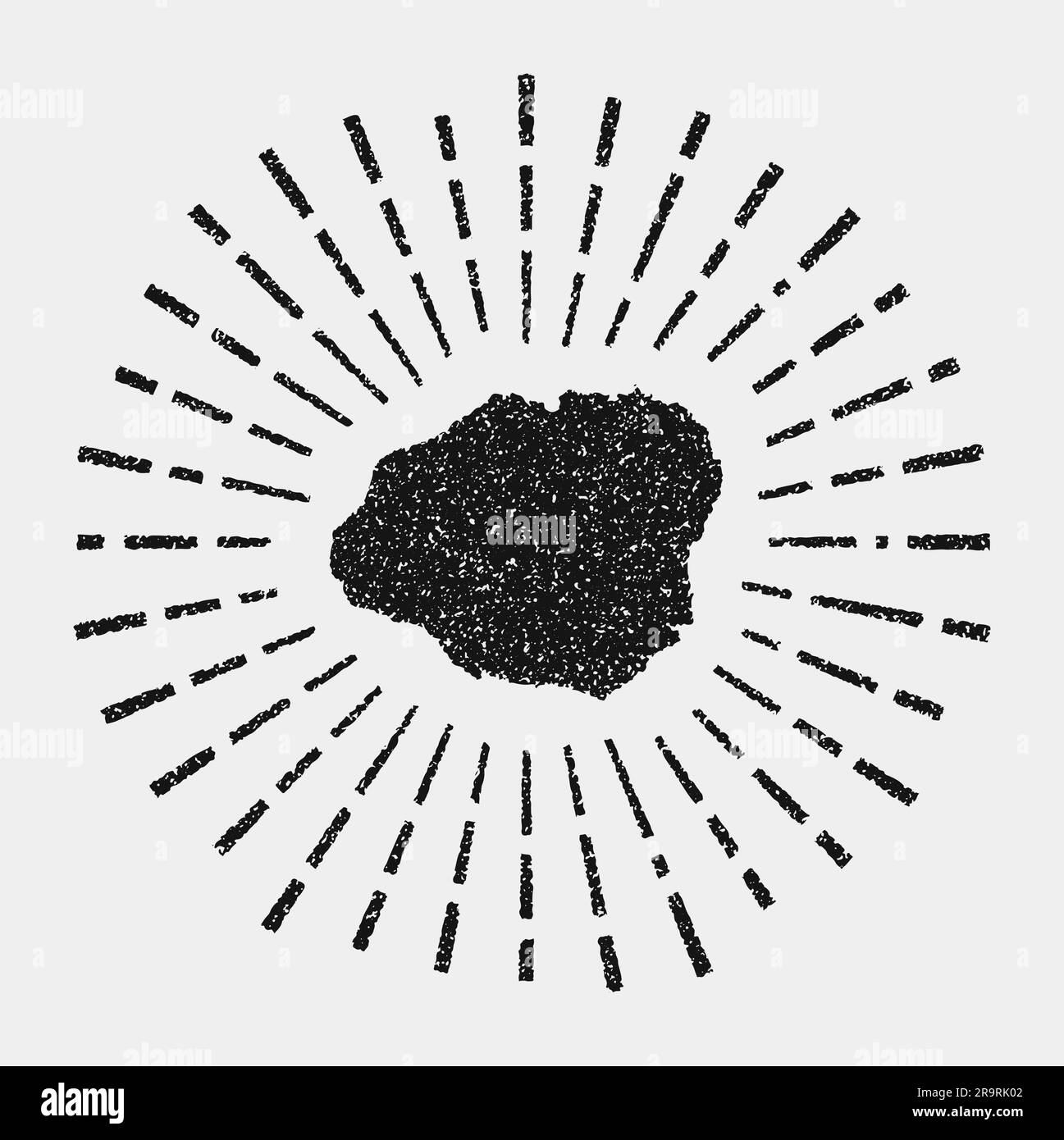 Vintage Map Of Kauai Grunge Sunburst Around The Island Black Kauai Shape With Sun Rays On