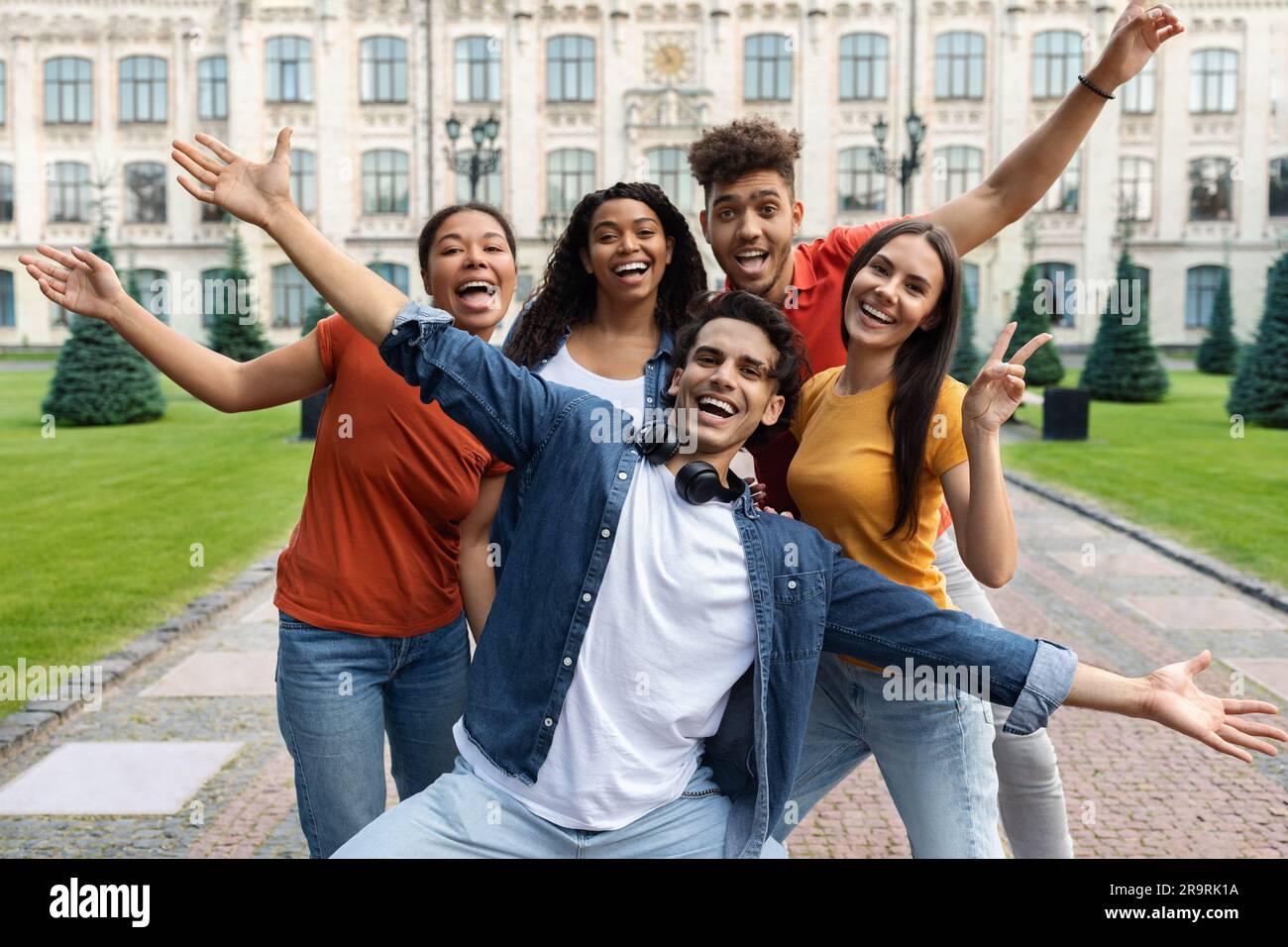 Group Photo. Portrait Of Cheerful Multicultural Students Posing ...