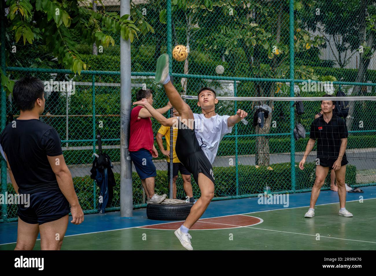 Bangkok, Thailand. 25th June, 2023. A Thai player of Sepak Takraw is ...