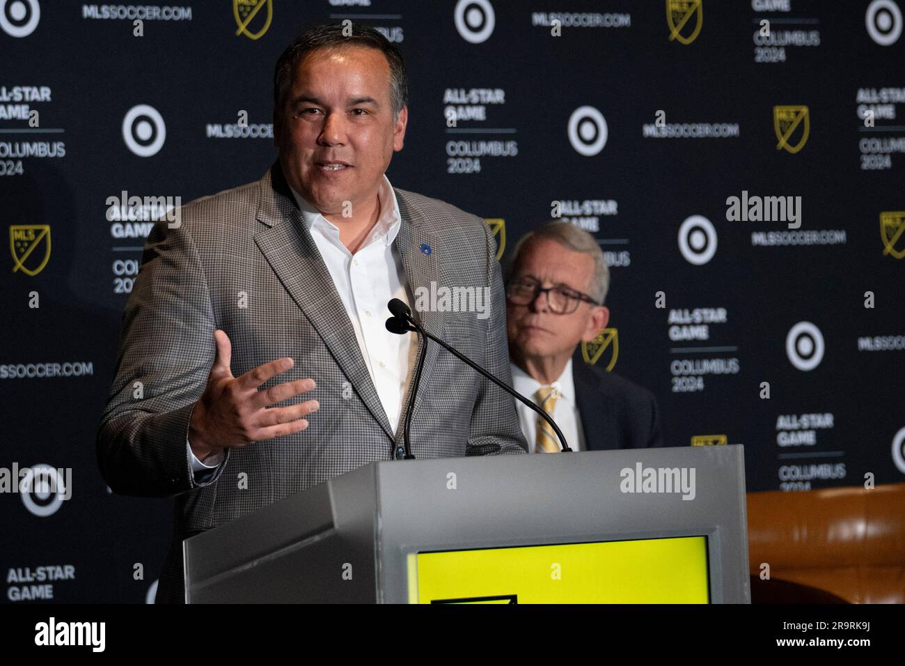 COLUMBUS, OH - JUNE 28: Mayor of Columbus Andrew Ginther addresses ...