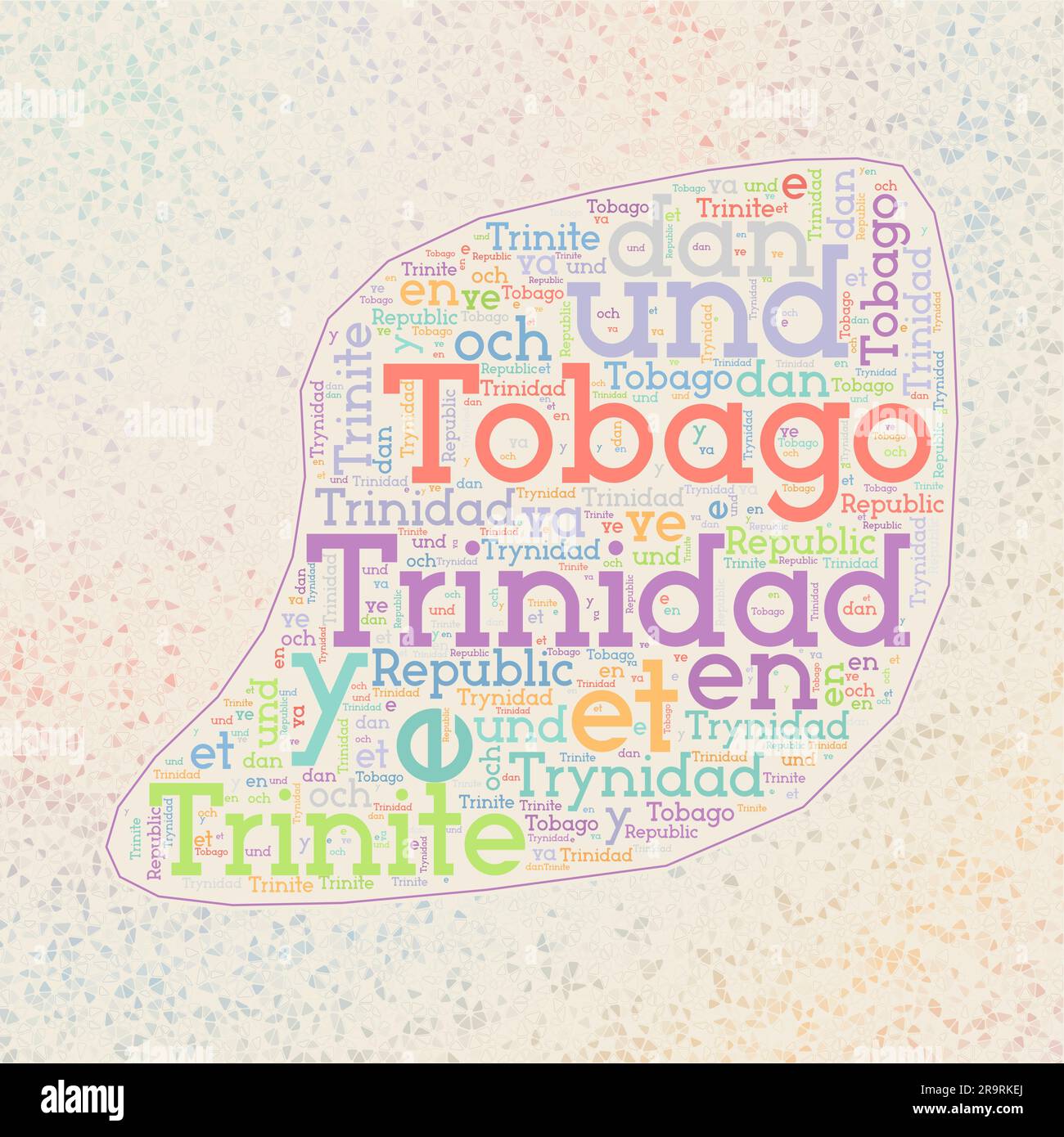 Trinidad and Tobago shape with country names word cloud in multiple ...