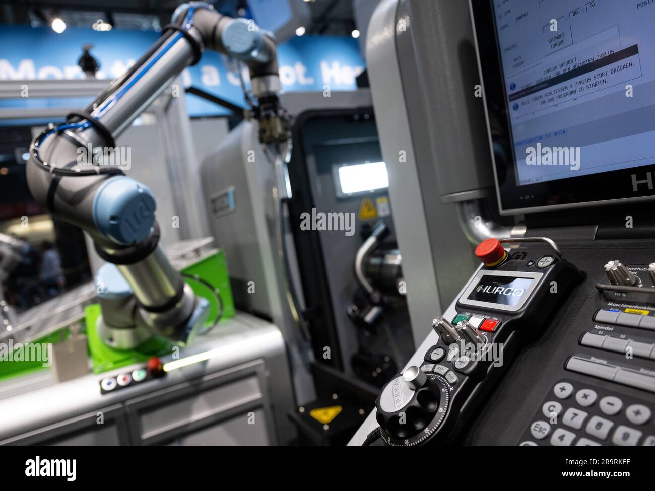 Munich, Germany. 28th June, 2023. A robot arm from the company ...