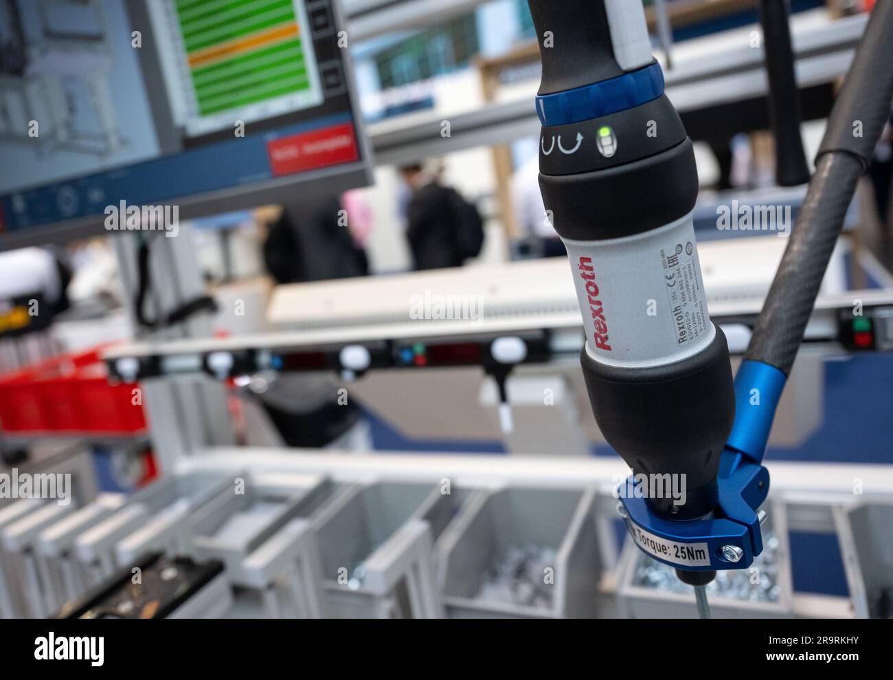Munich, Germany. 28th June, 2023. A robot arm from Rexroth can be seen ...