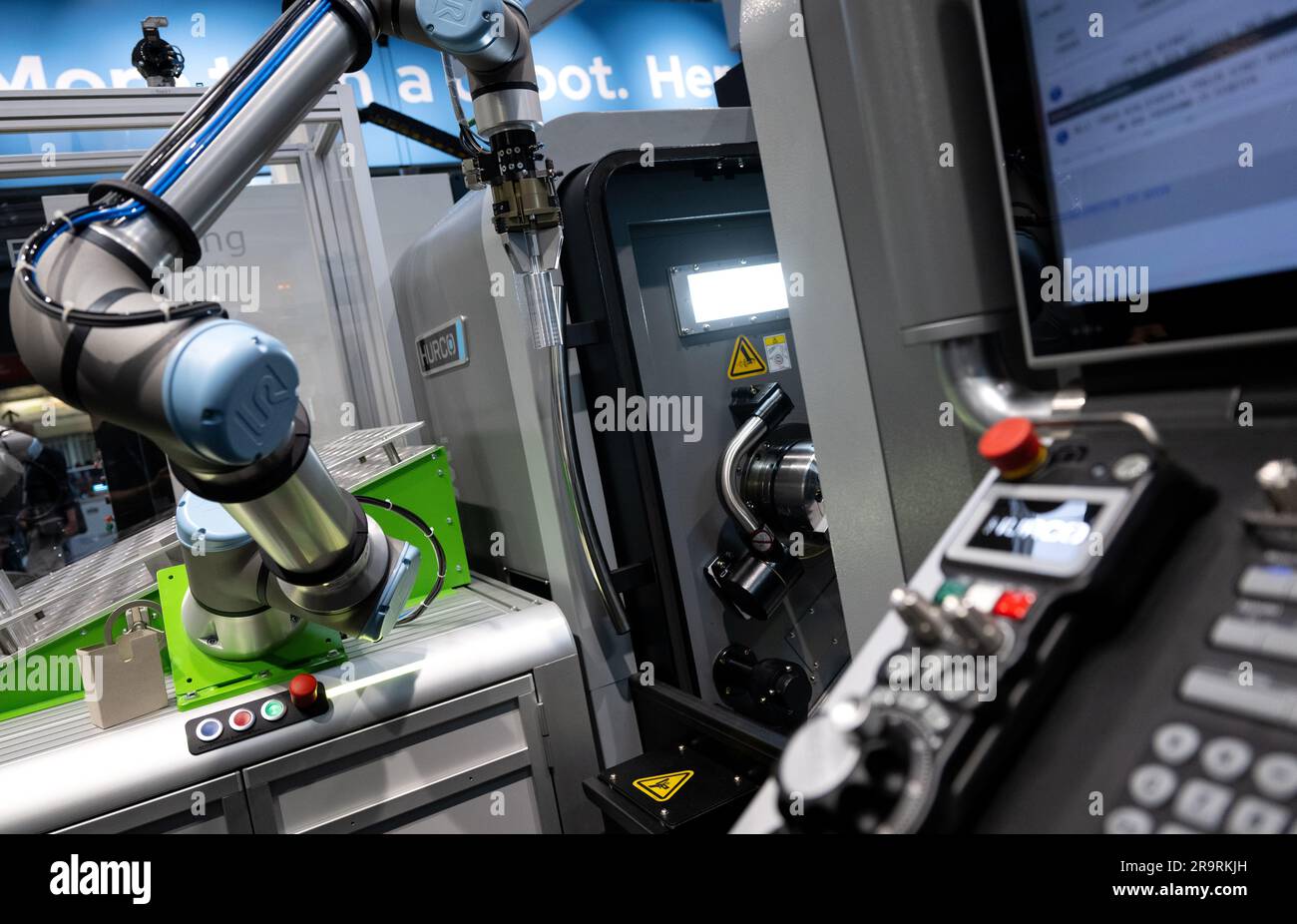 Munich, Germany. 28th June, 2023. A robot arm from the company ...