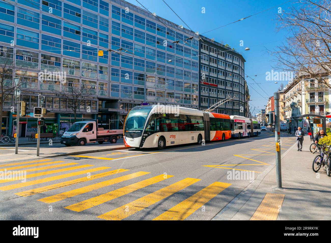 Geneva, Switzerland - MAR 25, 2022: Public trolley bus in Geneva ...
