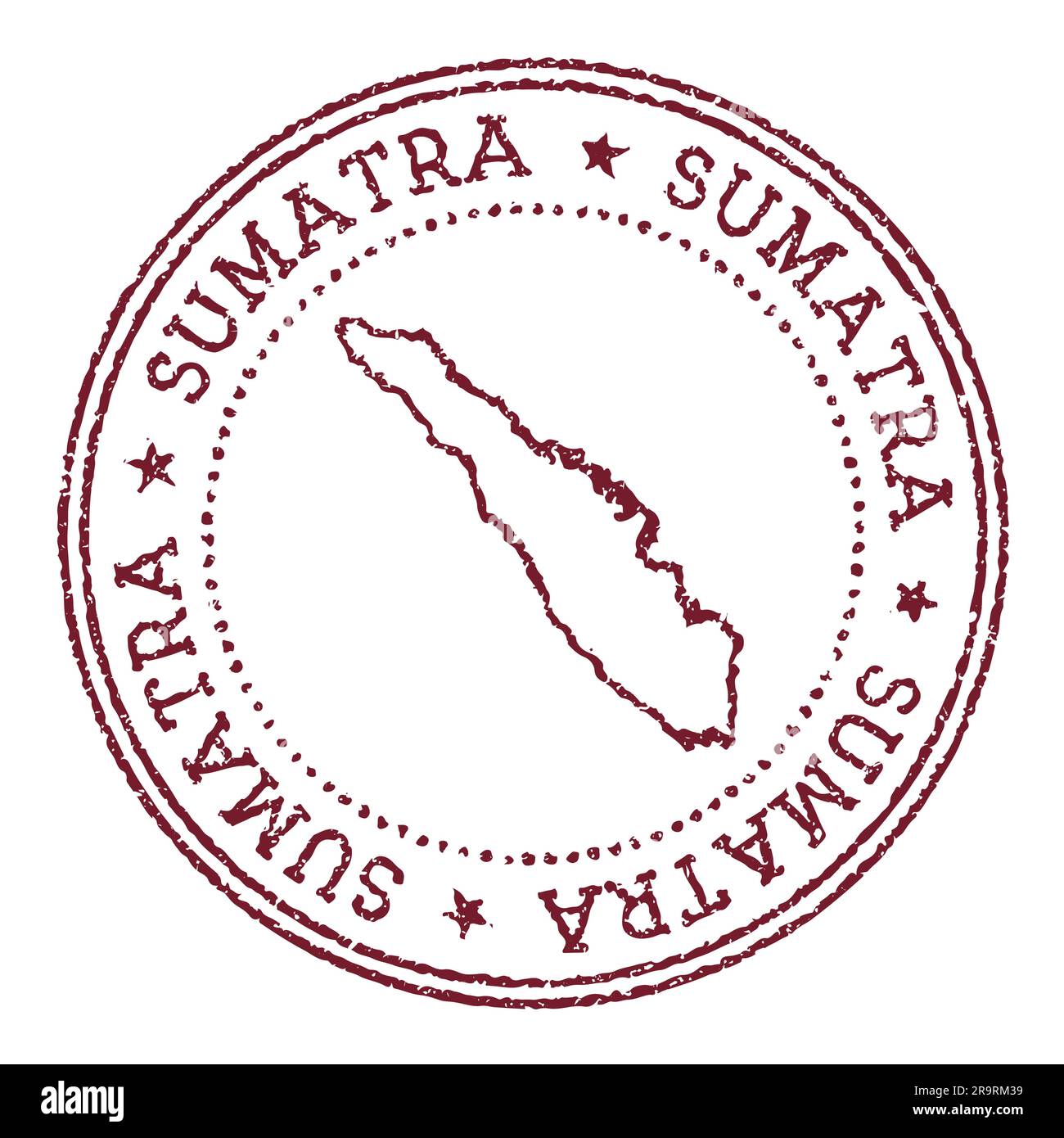 Sumatra round rubber stamp with island map. Vintage red passport stamp ...