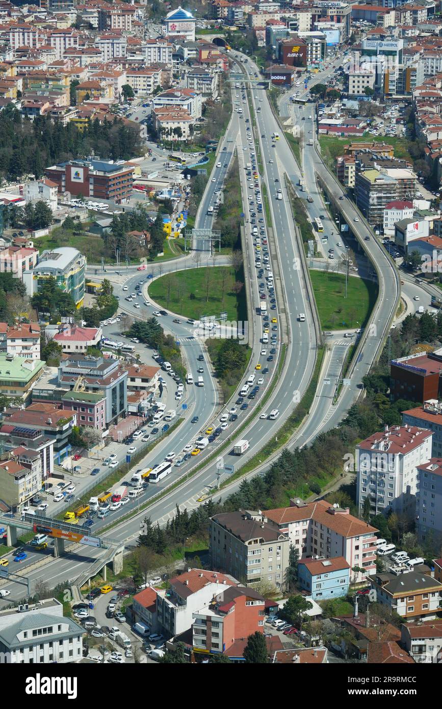 Aerial view of highway road multilevel junction in istanbul Stock Photo ...