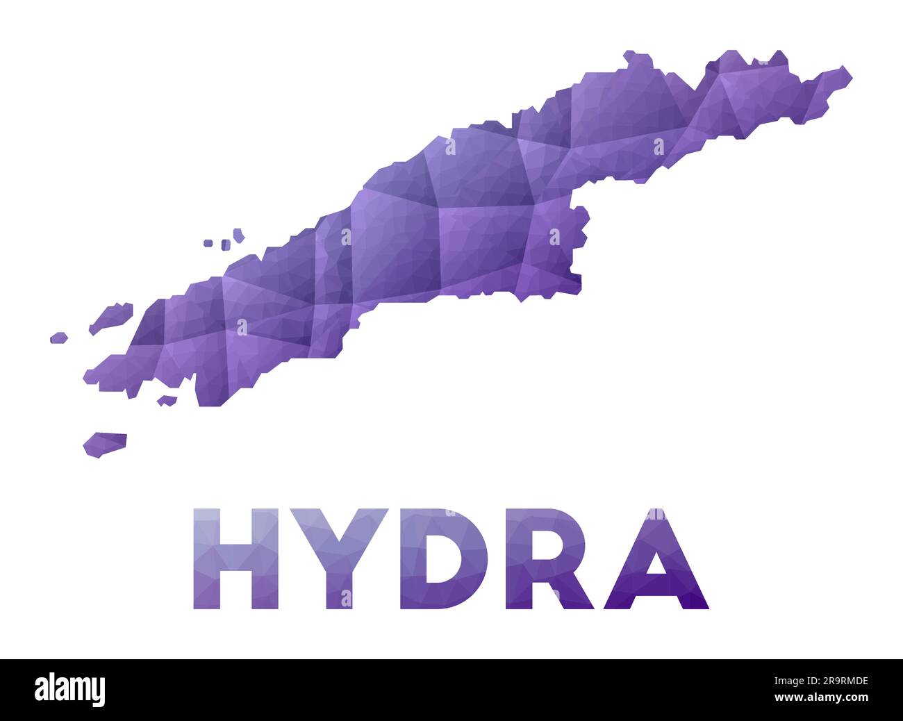 Map of Hydra. Low poly illustration of the island. Purple geometric ...