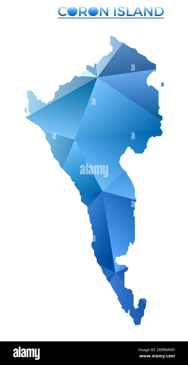 Vector polygonal Coron Island map. Vibrant geometric island in low poly ...