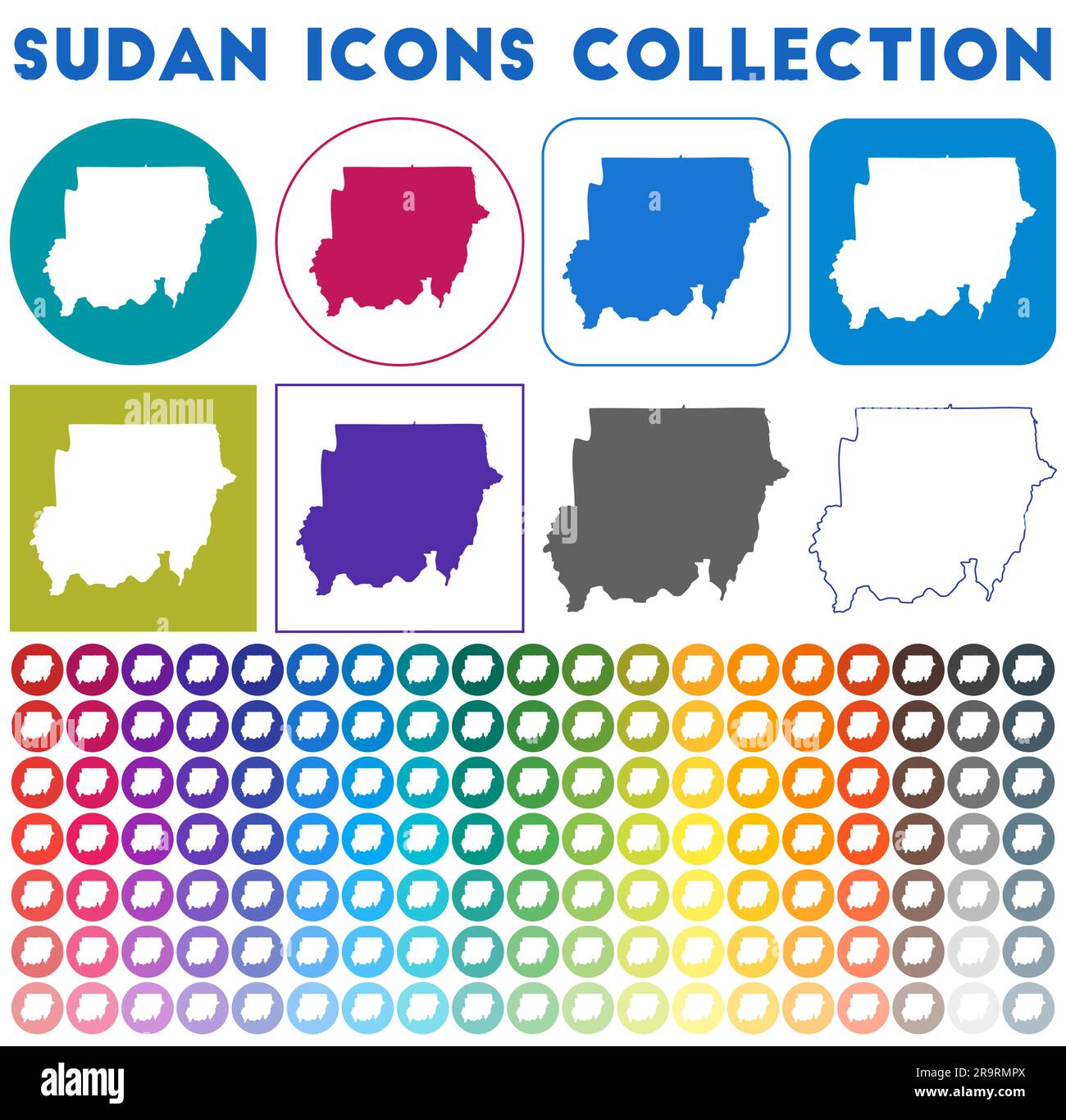 Sudan icons collection. Bright colourful trendy map icons. Modern Sudan ...