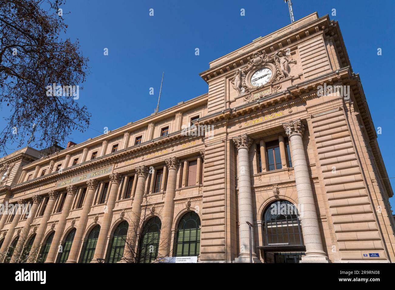 Geneva, Switzerland - MAR 25, 2022: The Hotel des Postes is a building ...