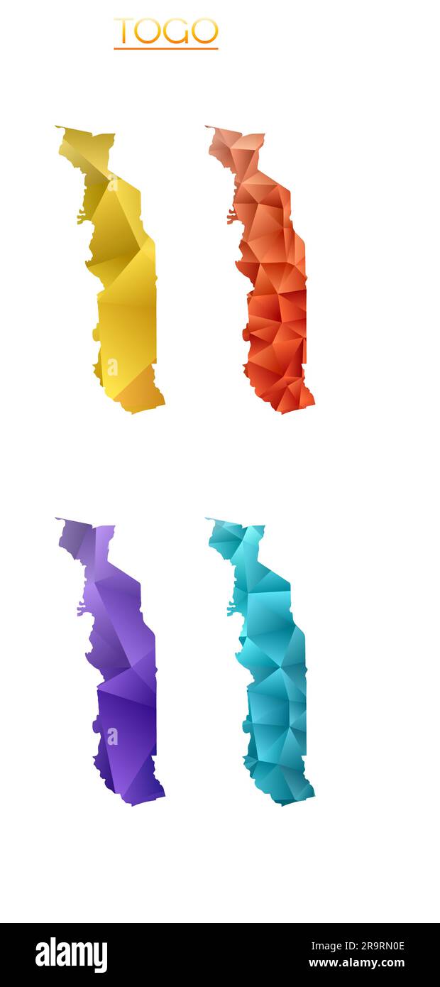 Set of vector polygonal maps of Togo. Bright gradient map of country in low poly style Stock ...