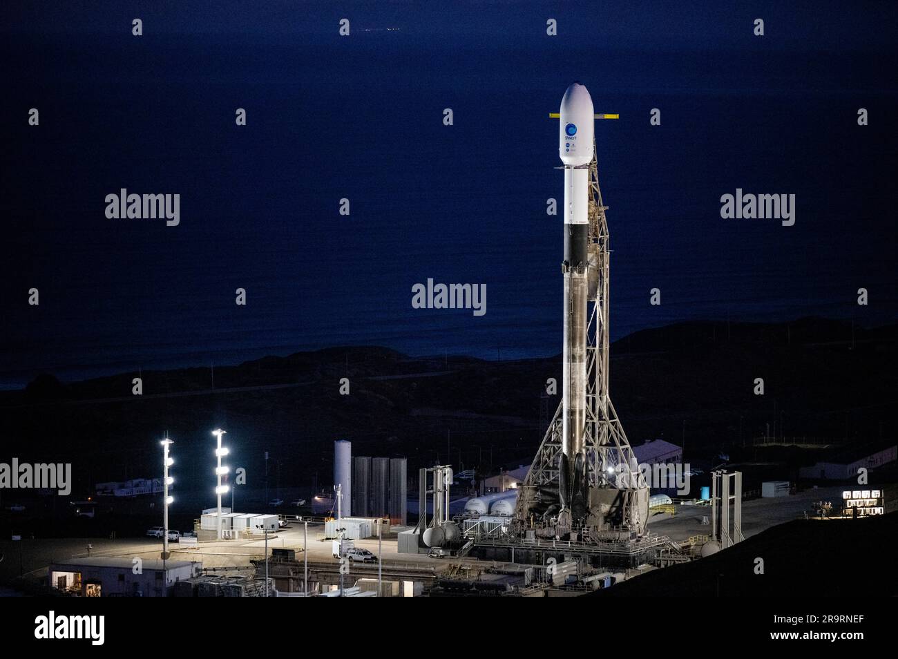 SWOT Prelaunch. A SpaceX Falcon 9 rocket with the Surface Water and ...