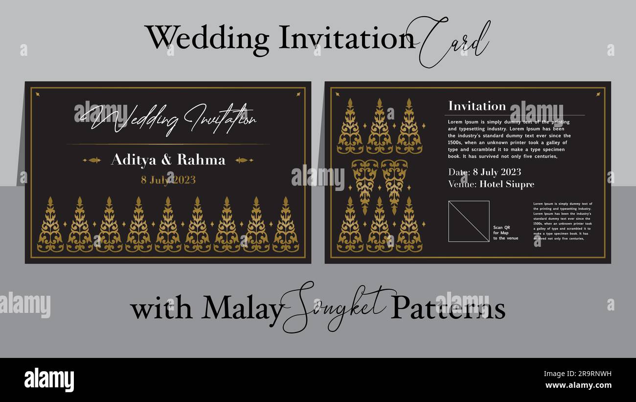 wedding invitation with malay songket pattern, vector, traditional ...